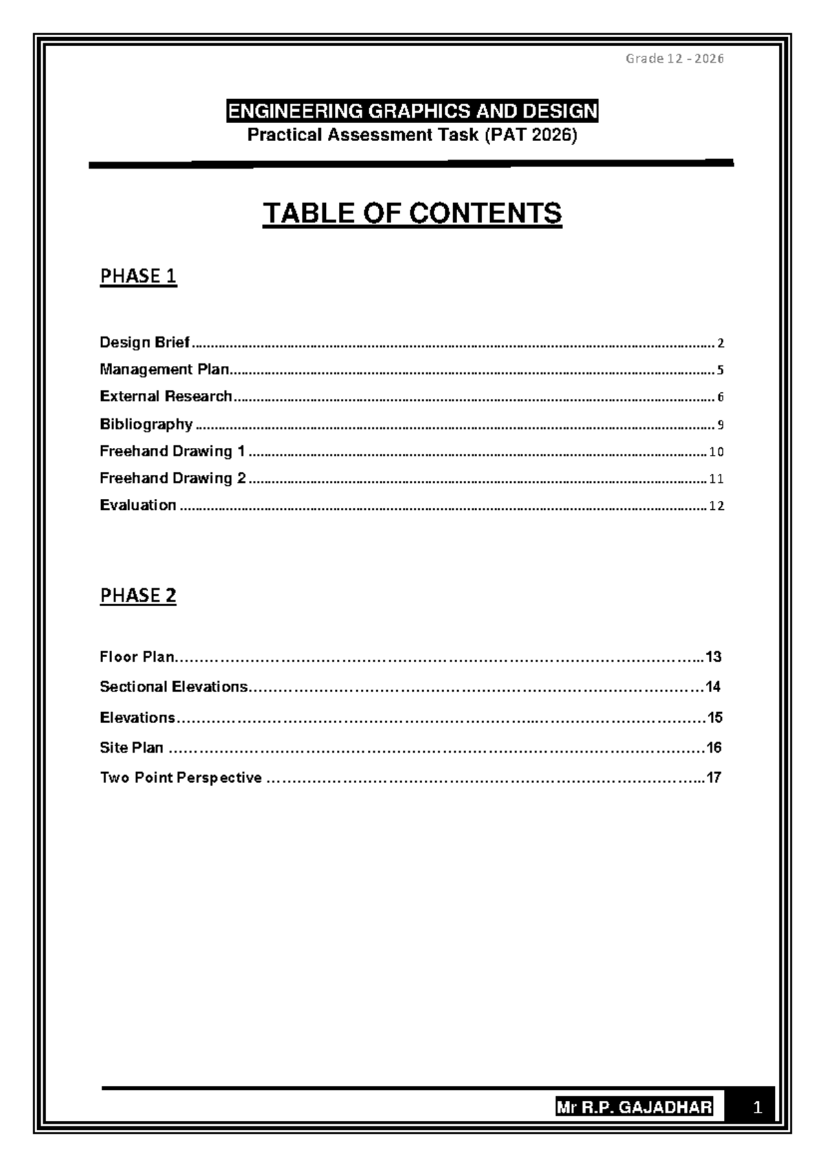 Grade 12 2026 ENGINEERING GRAPHICS AND DESIGN Practical Assessment Task ...
