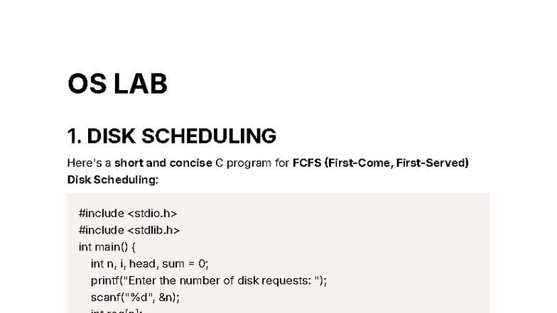 OS LAB - Disk Scheduling and CPU Scheduling Algorithms Guide - Studocu