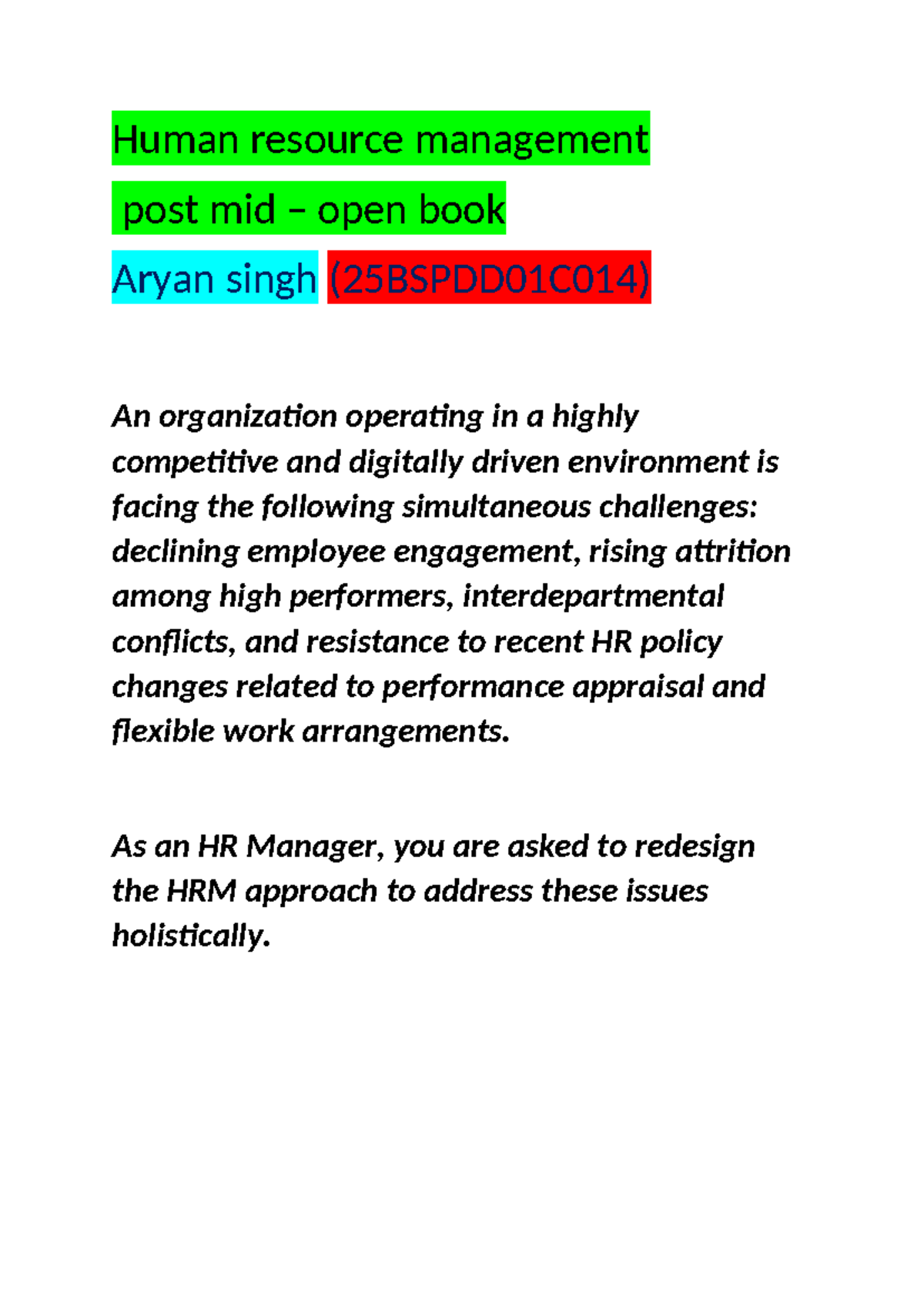Human Resource Management Post Mid Exam Strategies by Aryan Singh - Studocu