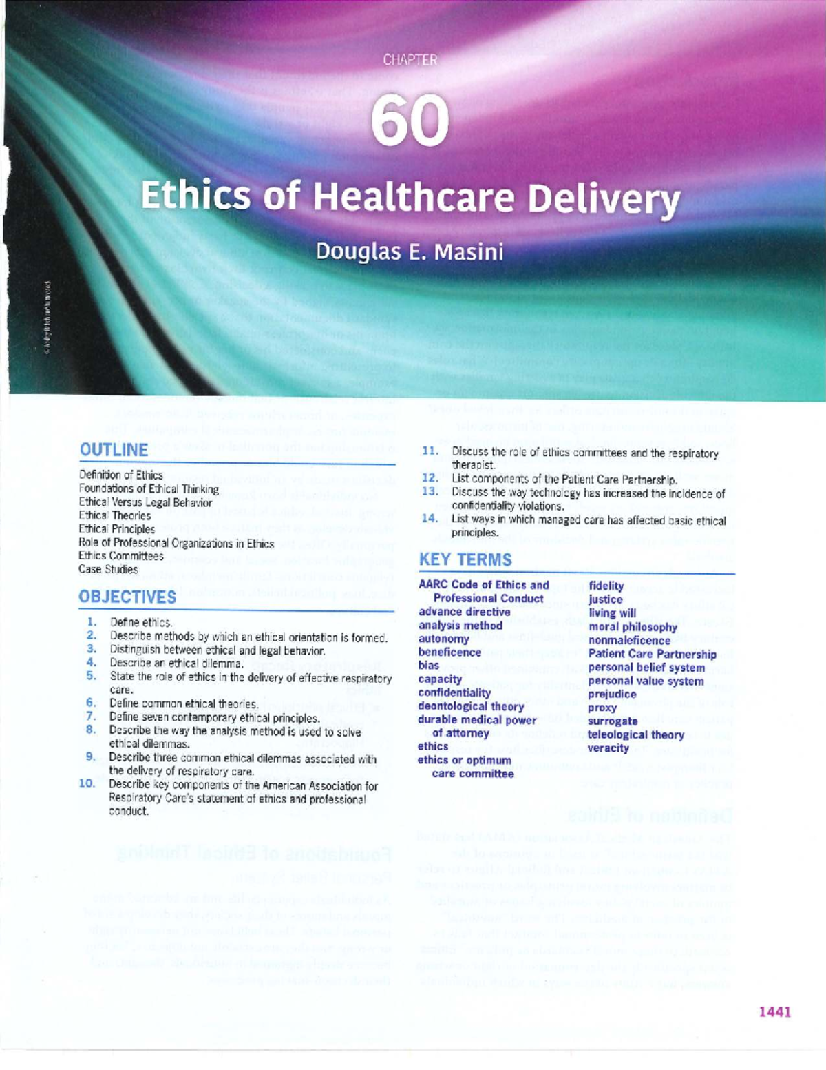 CHAPTER 60 Ethics of Healthcare Delivery: Key Concepts and Case Studies ...