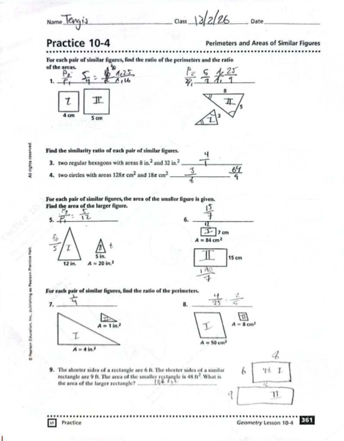 Geometry Practice: Perimeters & Areas of Similar Figures (10 ...
