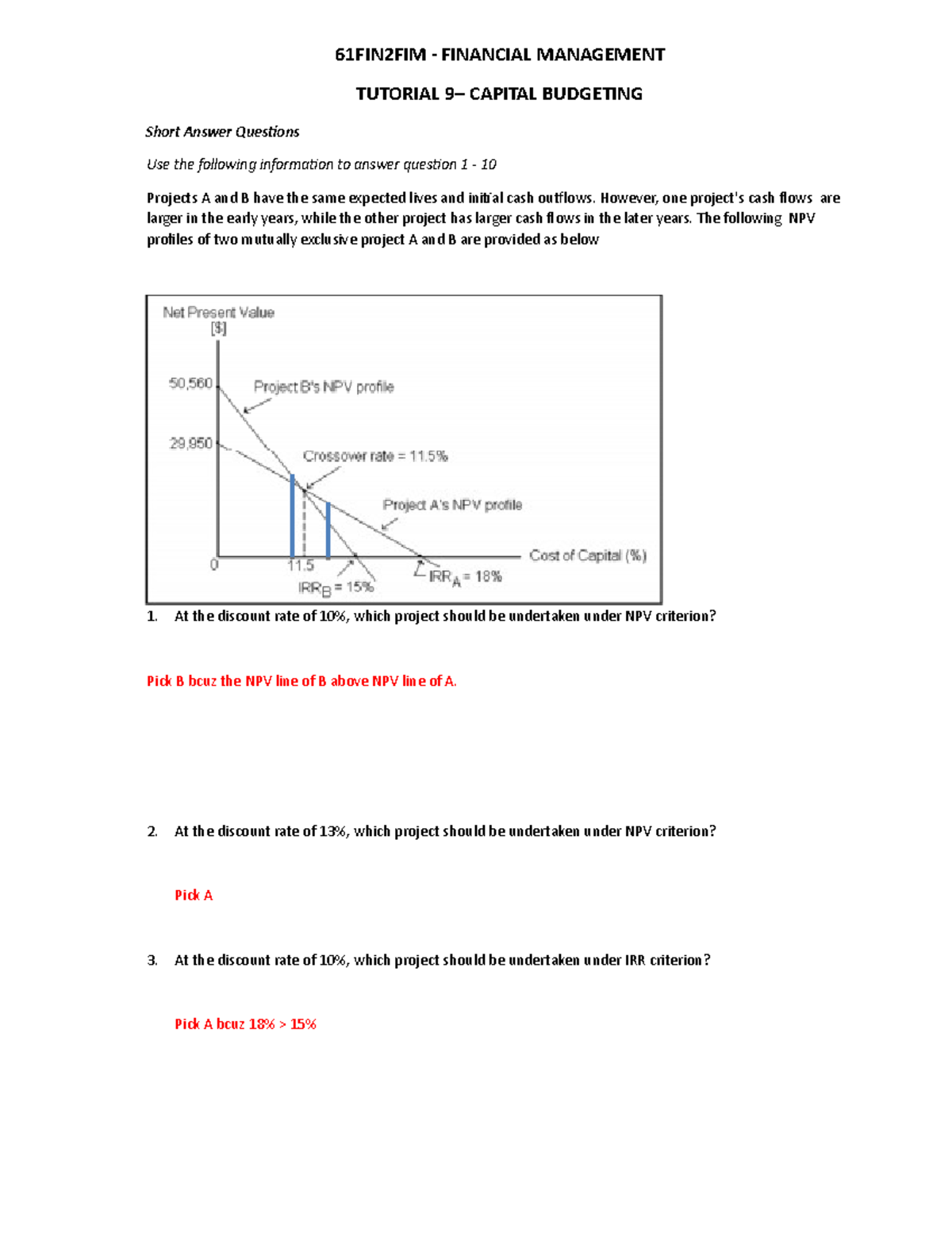 Tutorial 9 - financial management - 61FIN2FIM - FINANCIAL MANAGEMENT TUTORIAL 9– CAPITAL ...