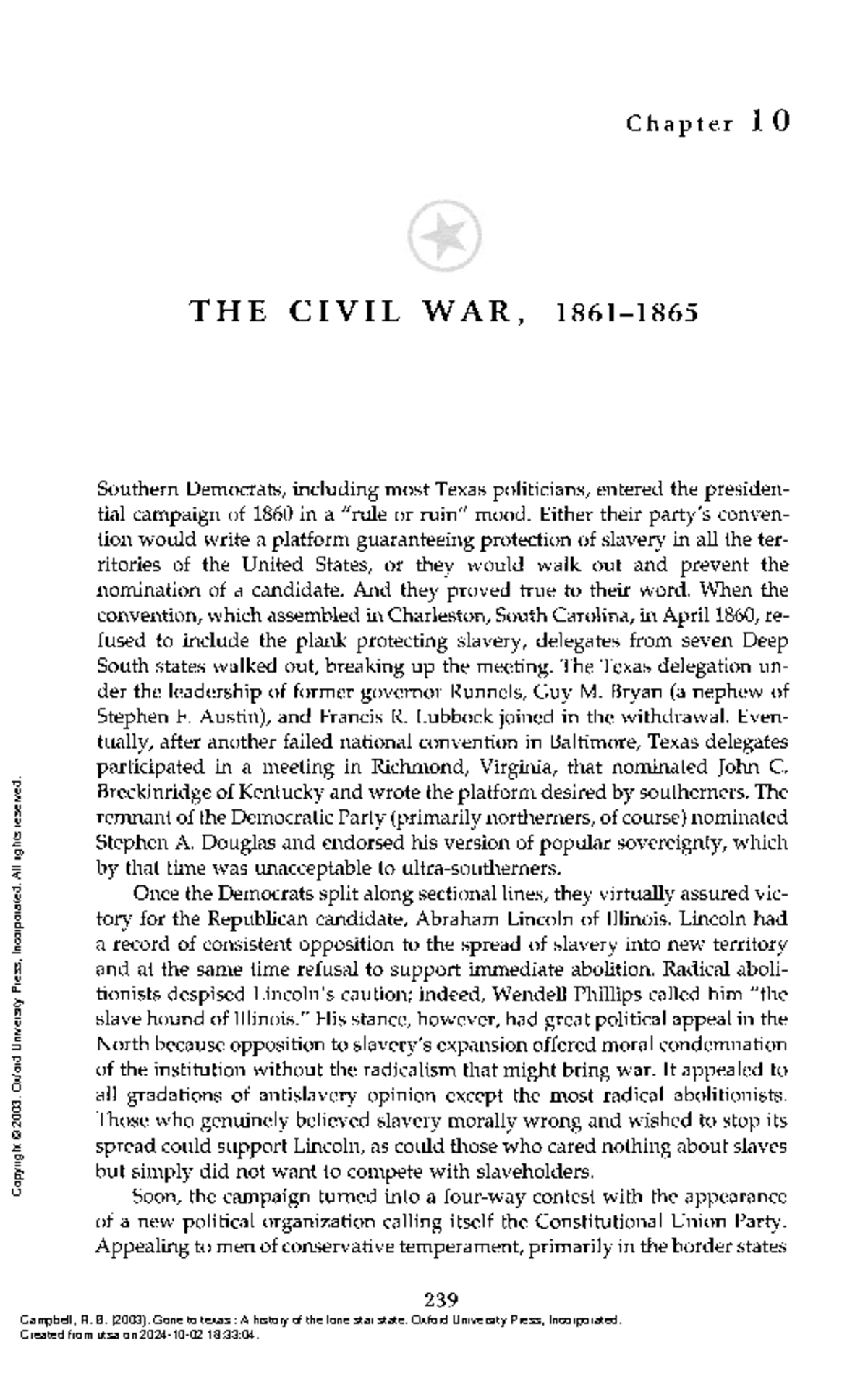 Texas in the Civil War: Political Dynamics & Secession (HIST 303) - Studocu