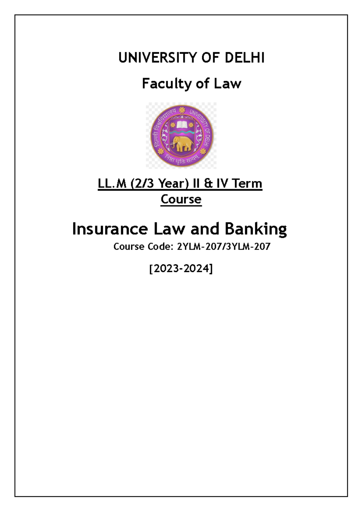 LL.M. Syllabus for Insurance Law and Banking: Course Code 2YLM-207/3YLM ...