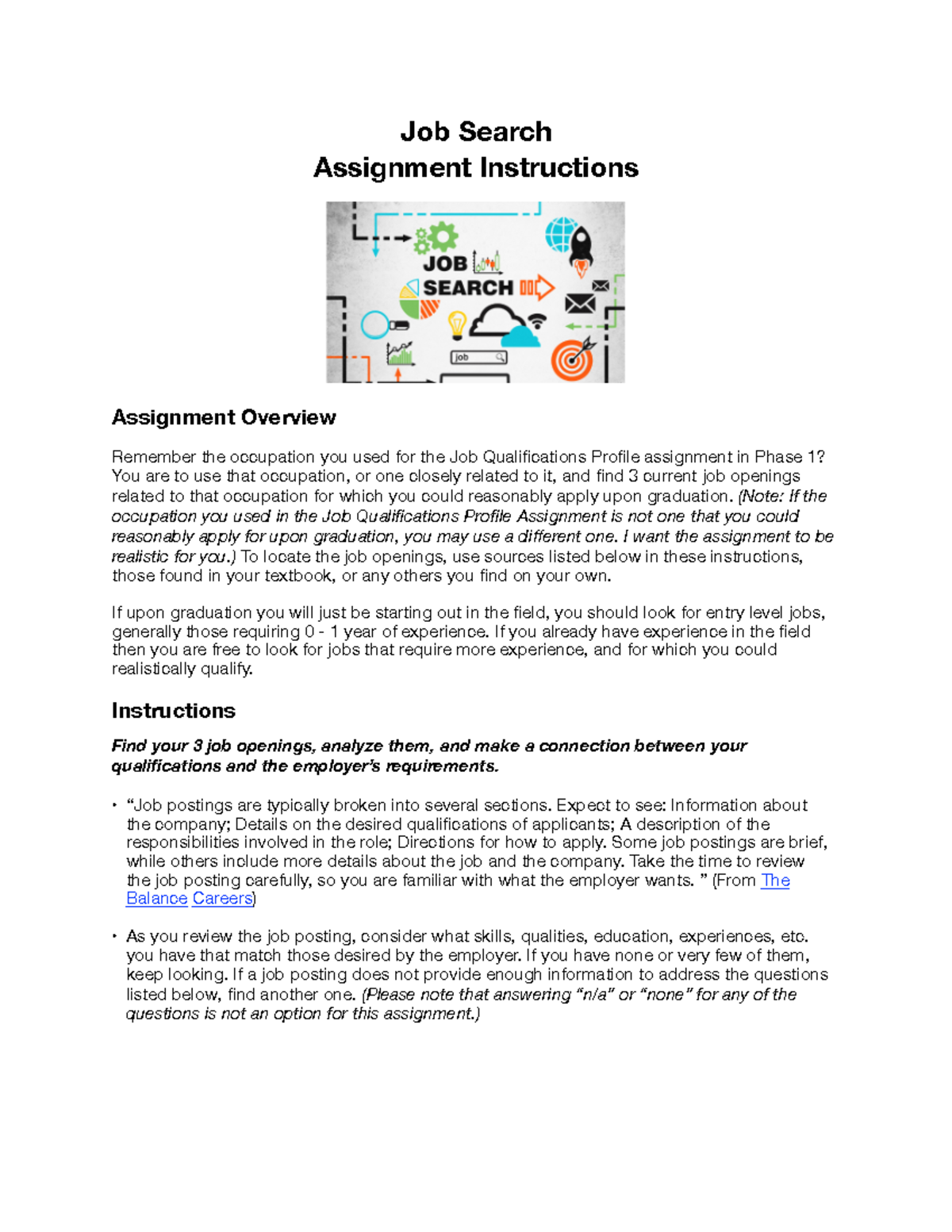 Job Search Assignment Instructions for Job Openings Analysis - Studocu