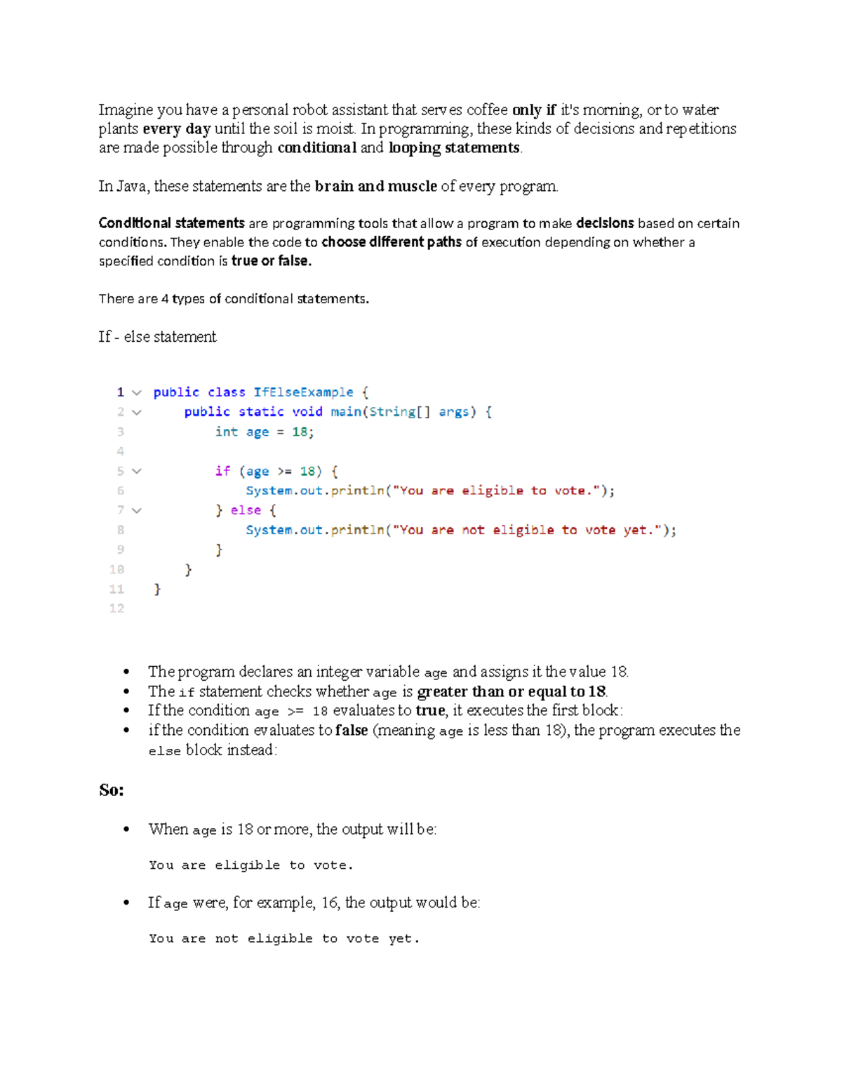 Java Programming: Conditional and Looping Statements Explained - Studocu