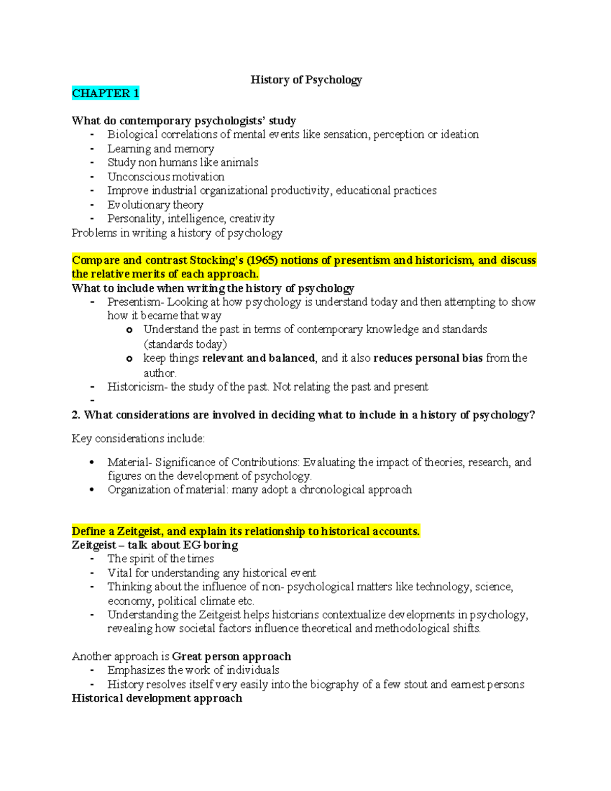 CHAPTER 1: History of Psychology - Key Concepts and Theories - Studocu