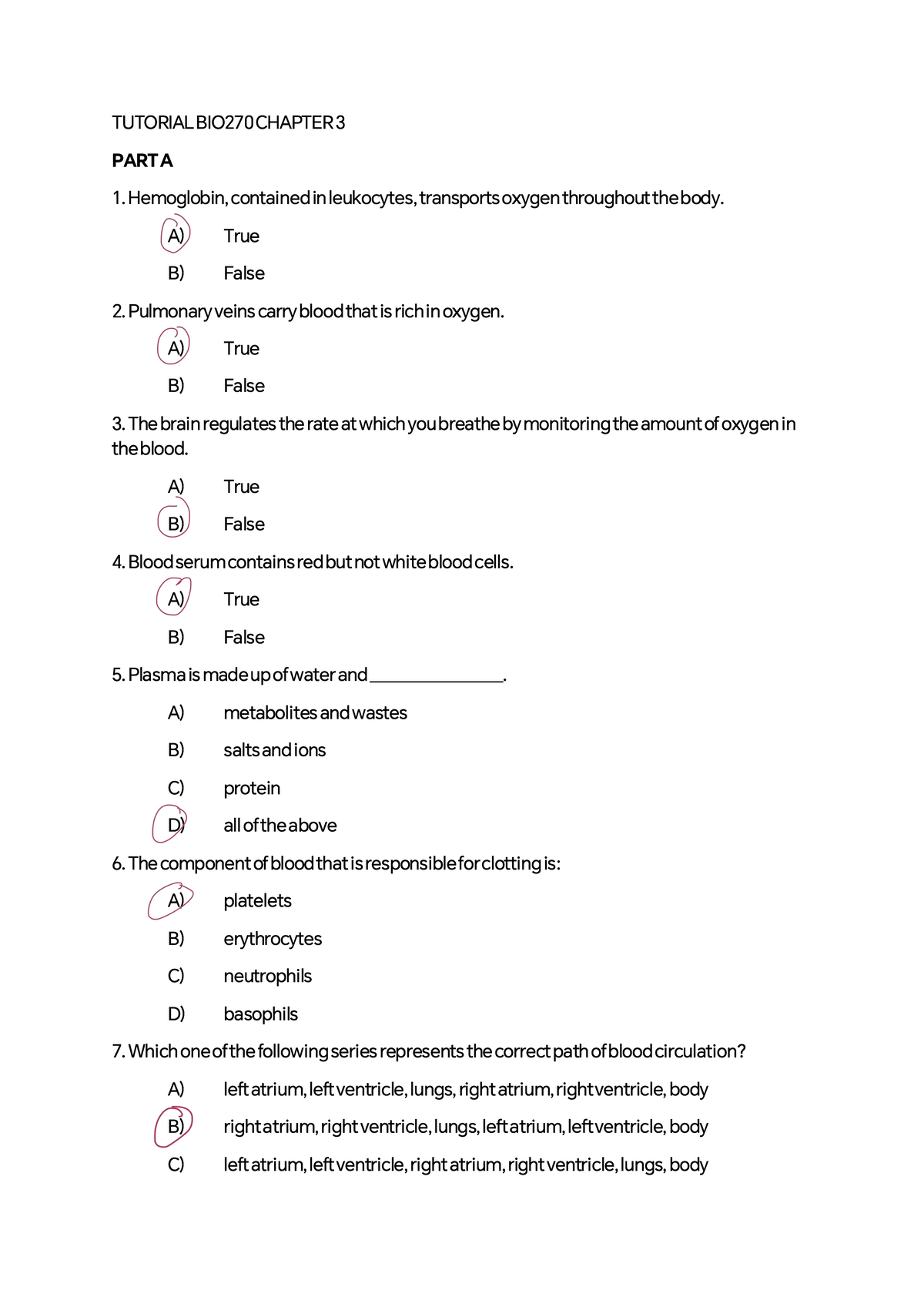 BIO270 Tutorial 3: Circulatory System Quiz Questions - Studocu