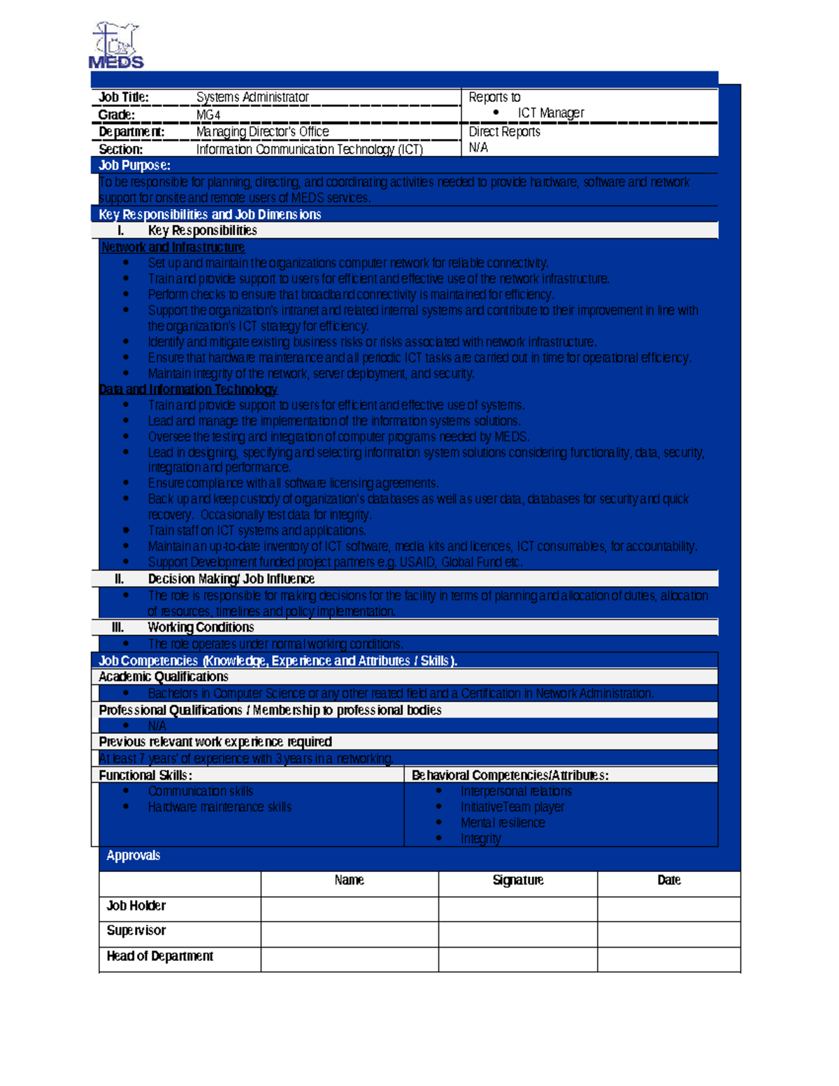 ICT Systems Administrator Job Description (Grade MG4) - Studocu