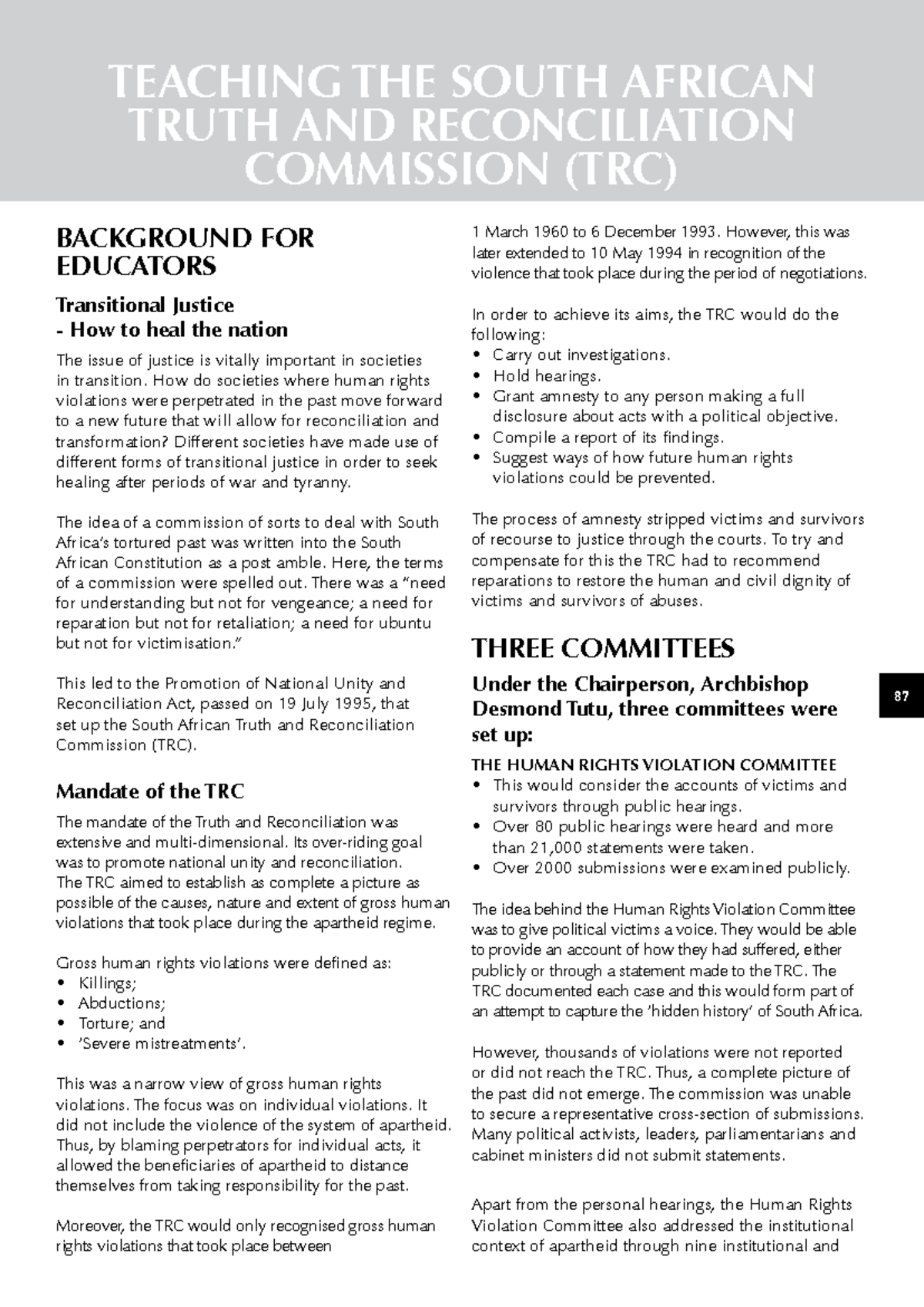 Teaching the South African TRC: Justice, Healing, and Reconciliation ...