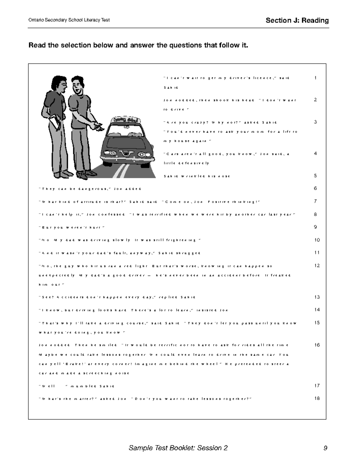 OSSLT Practice: Dialogue on Driving and Friendship - Section J - Studocu