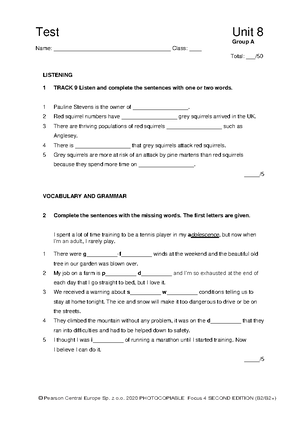 Focus 4 2E Test Unit4 Answers - Test – Answer Key Unit 4 © Pearson ...