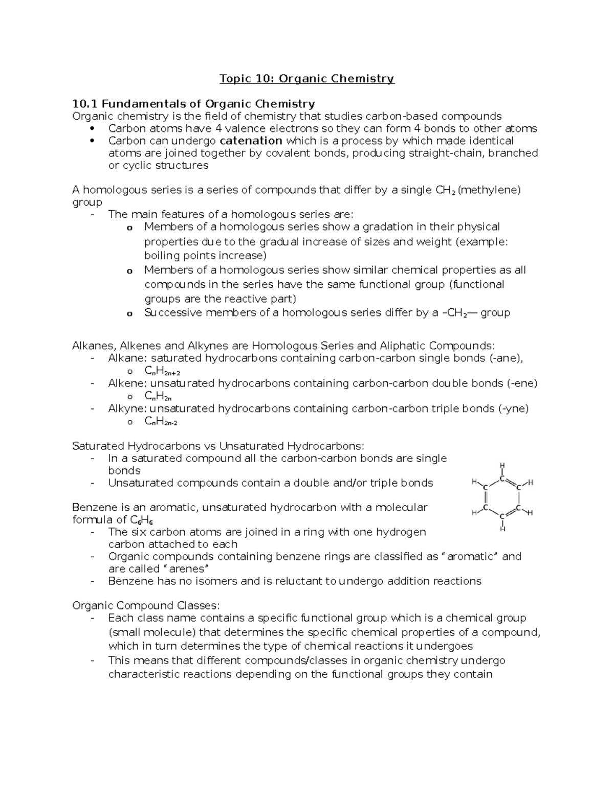 SL Y1 Chem Topic 10: Comprehensive Organic Chemistry Notes - Studocu