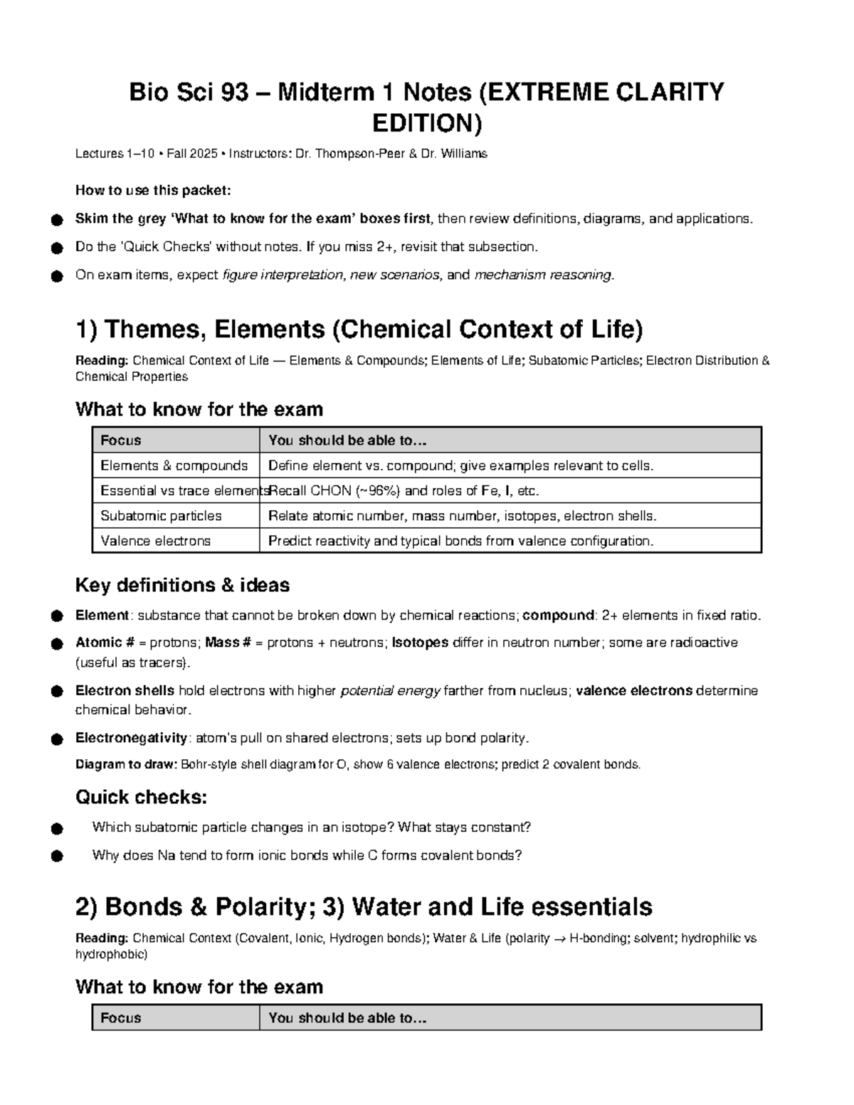 Bio Sci 93 Midterm 1 Extreme Clarity Notes - Fall 2025 - Studocu