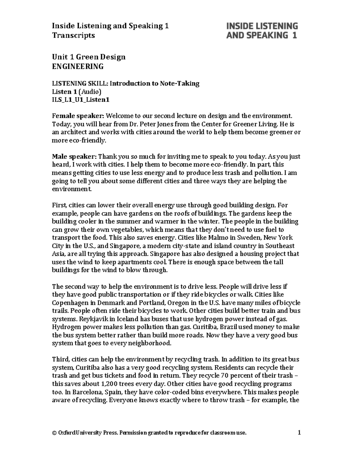 ILS L1 Transcripts - inside listening and speaking 1 transcript ...