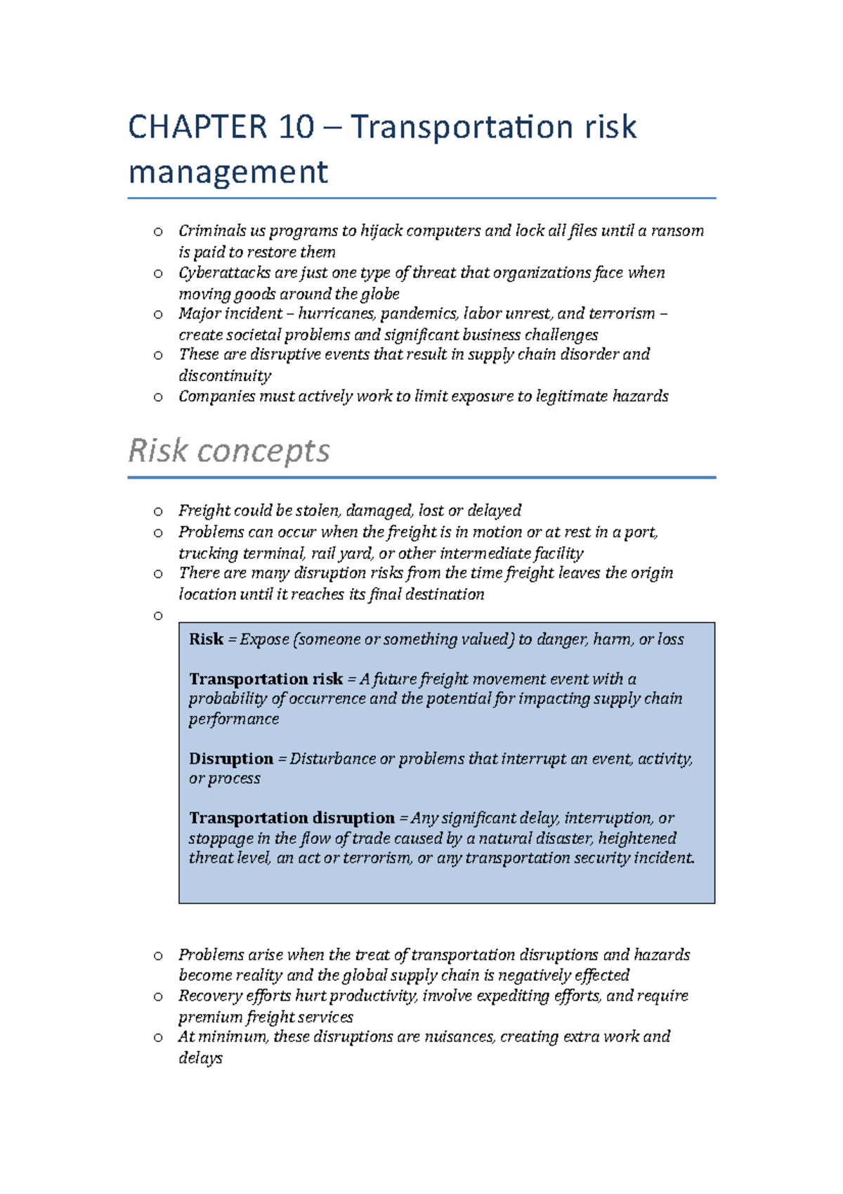 Chapter 10 – Transportation risk management - CHAPTER 10 ...