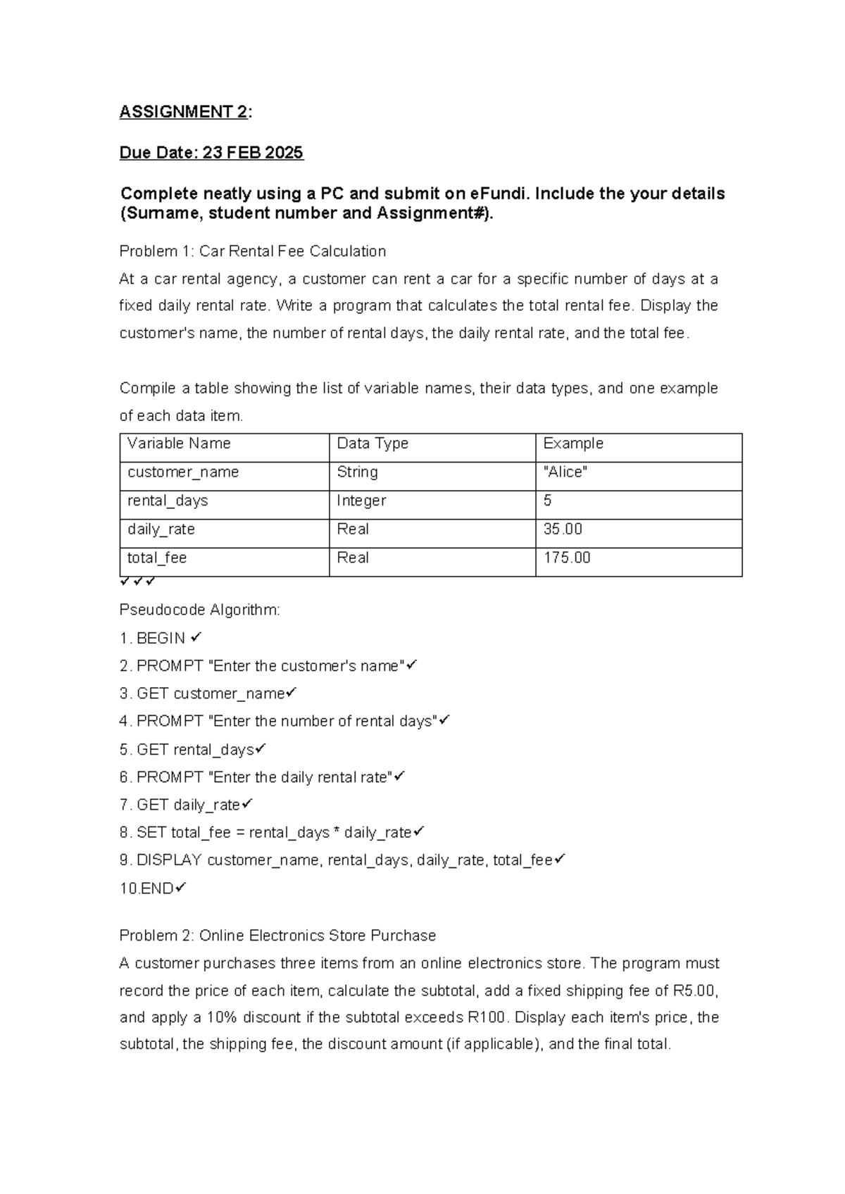 Assignment 2 MEMO 2025 - Car Rentals & Electronics Store Algorithms ...