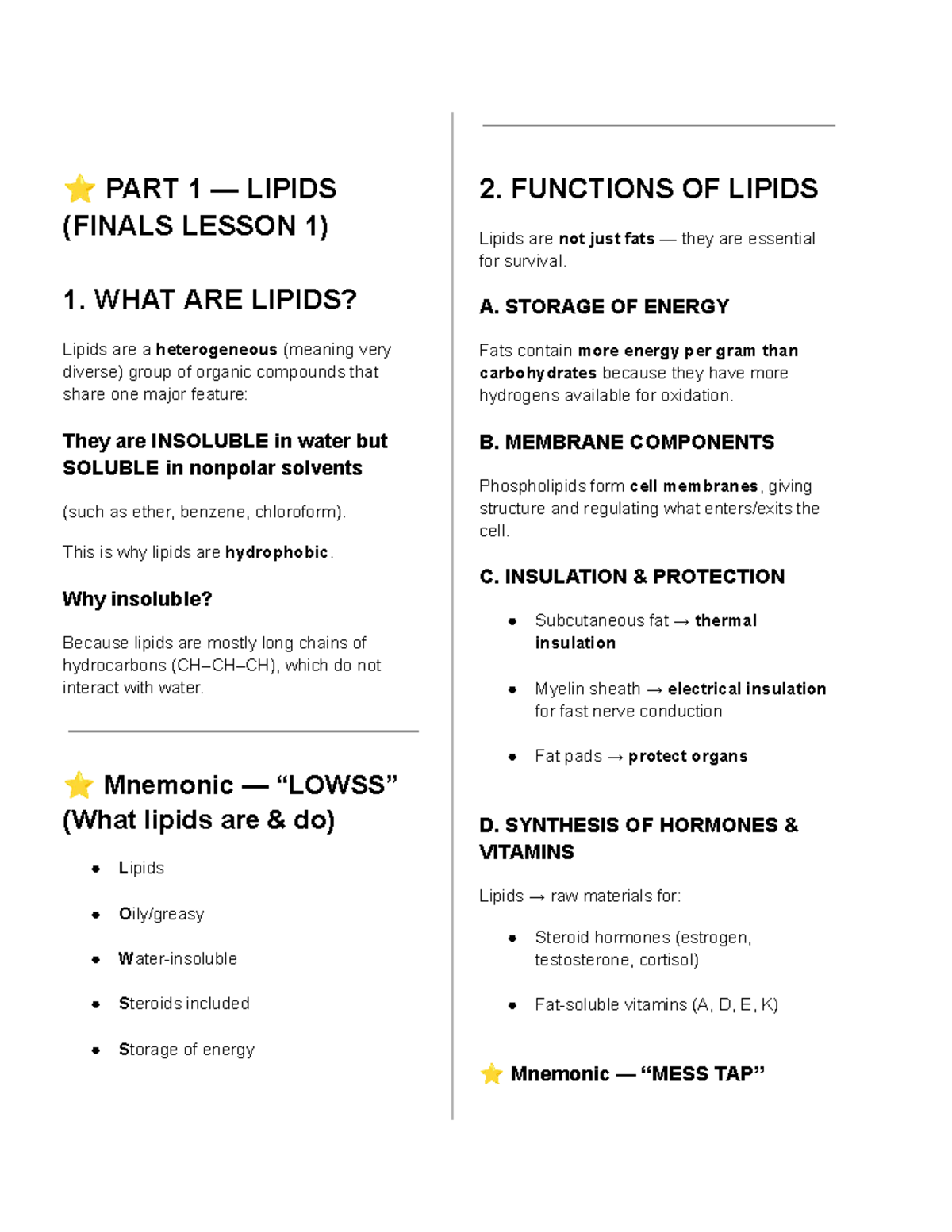 Biochem LEC Final Exam Notes: Lipids and DNA Structure - Studocu