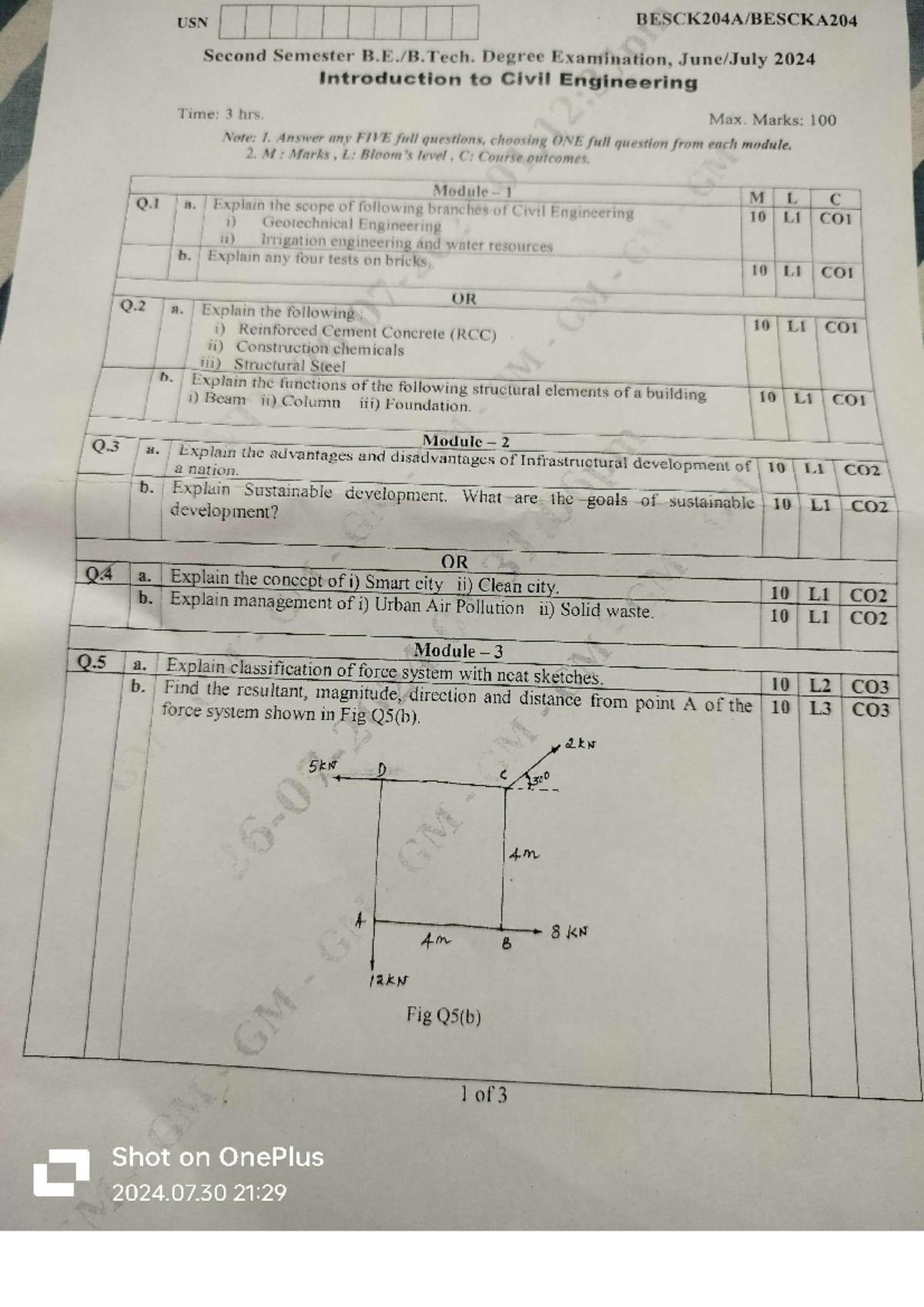 Civil 2024 - VTU Intro to Civil Engg Exam Q&A Paper 2024 - Studocu