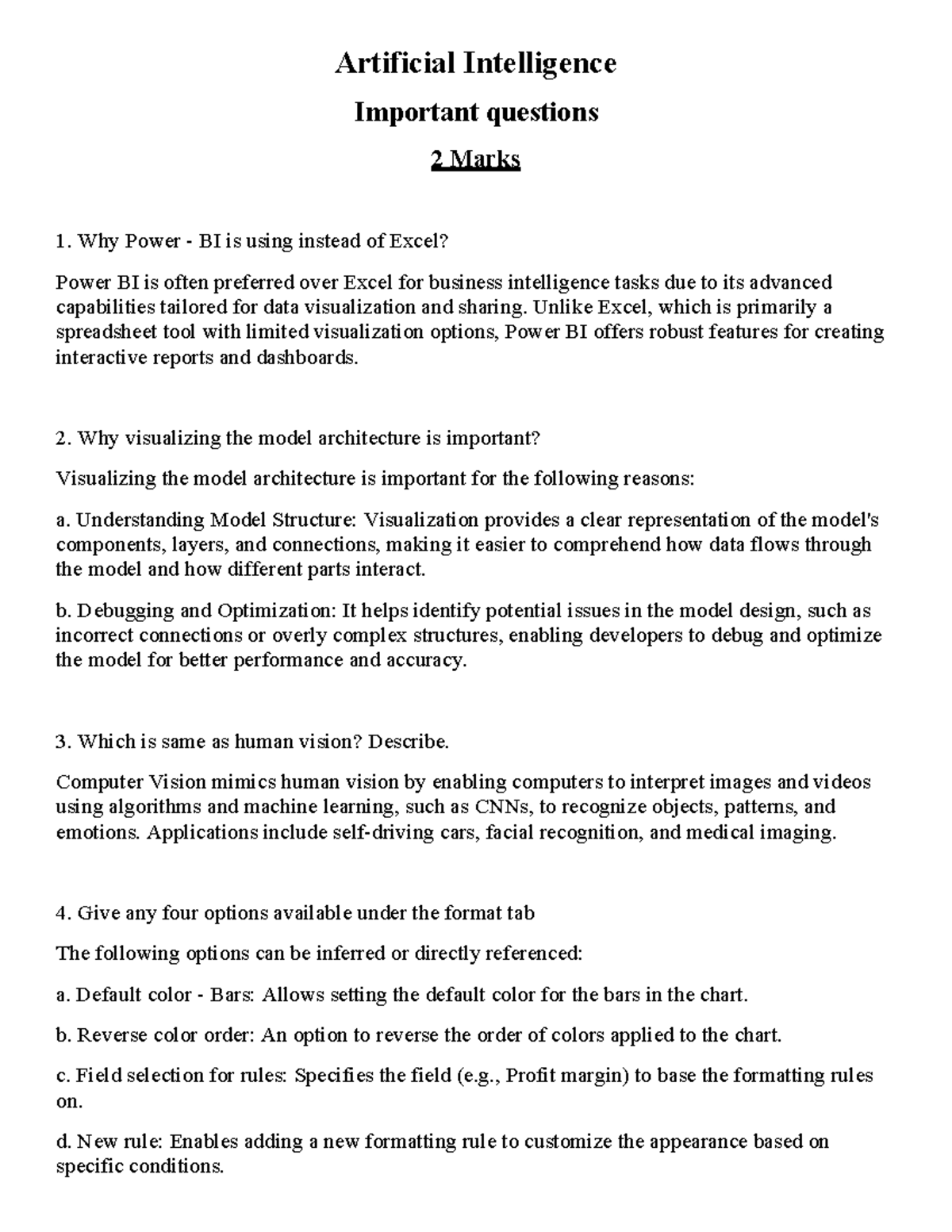 AI Imp Questions for Power BI: Key Concepts & Insights - Studocu