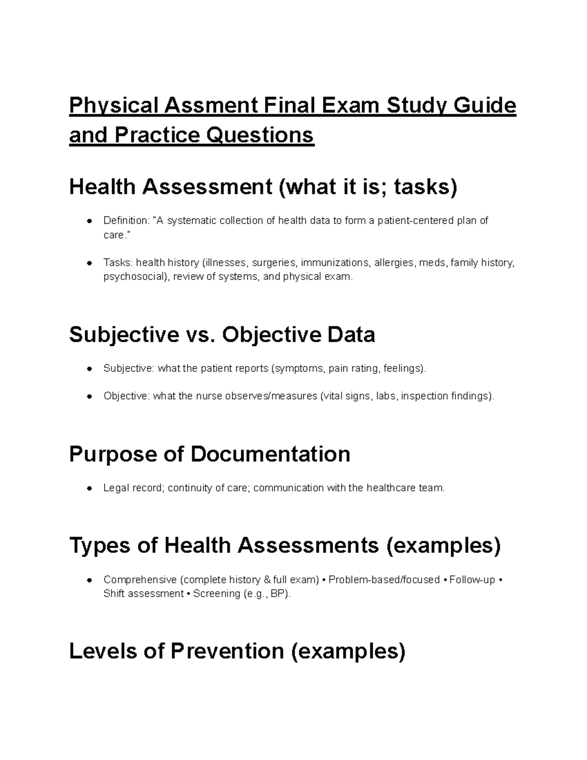PA Final Exam Study Guide & Practice Questions for Health Assessment ...