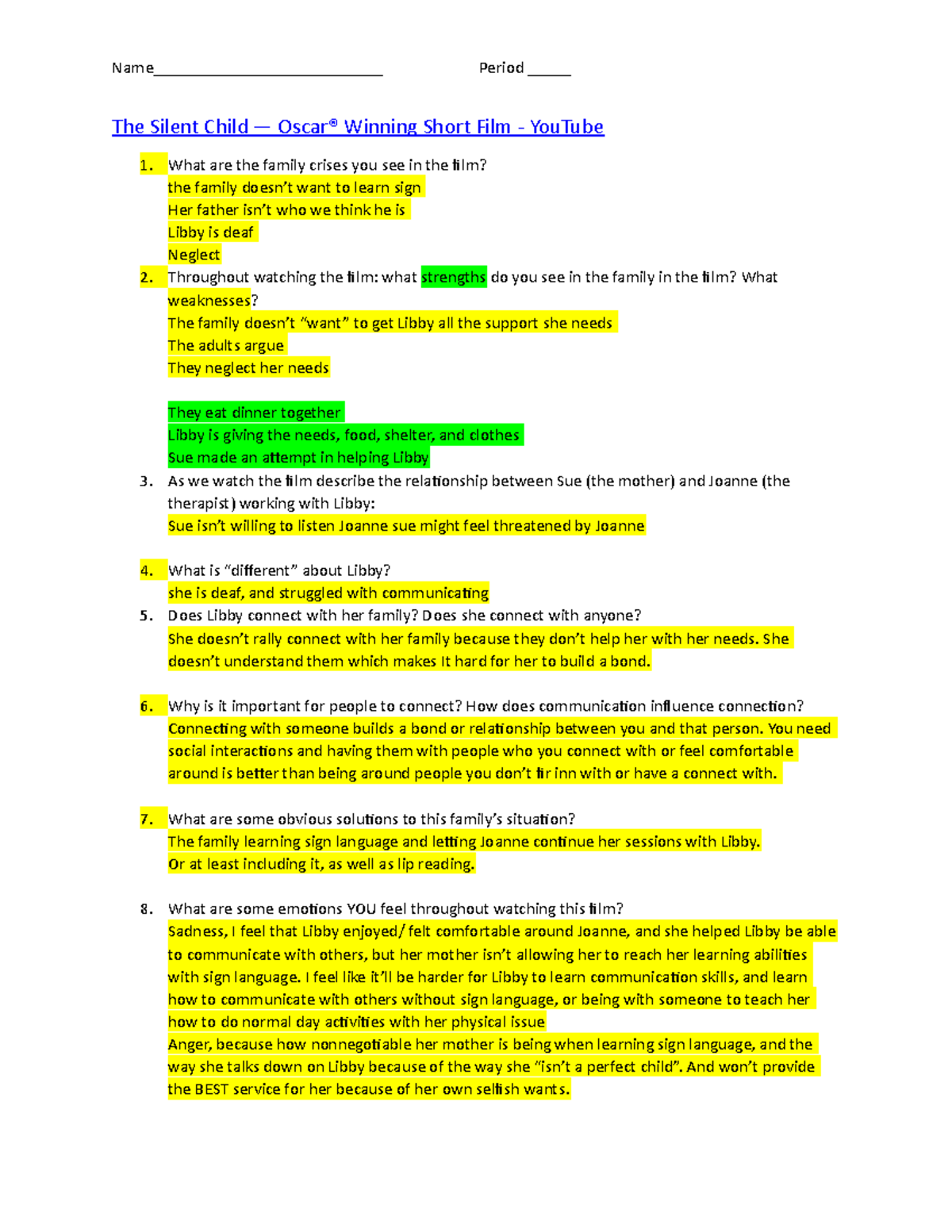 The Silent Child Analysis Questions - HUS 101 Notes - Studocu