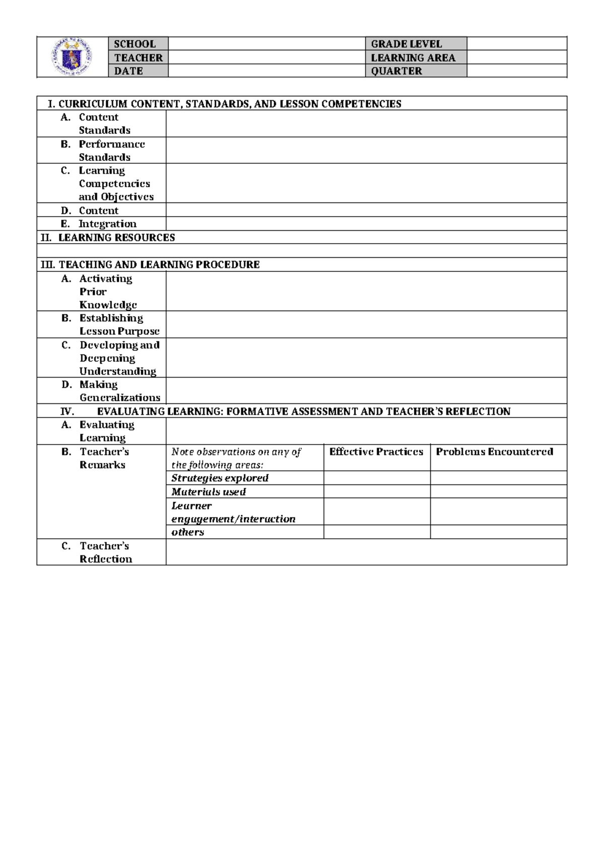 DLP format - Lesson Plan - SCHOOL GRADE LEVEL TEACHER LEARNING AREA ...