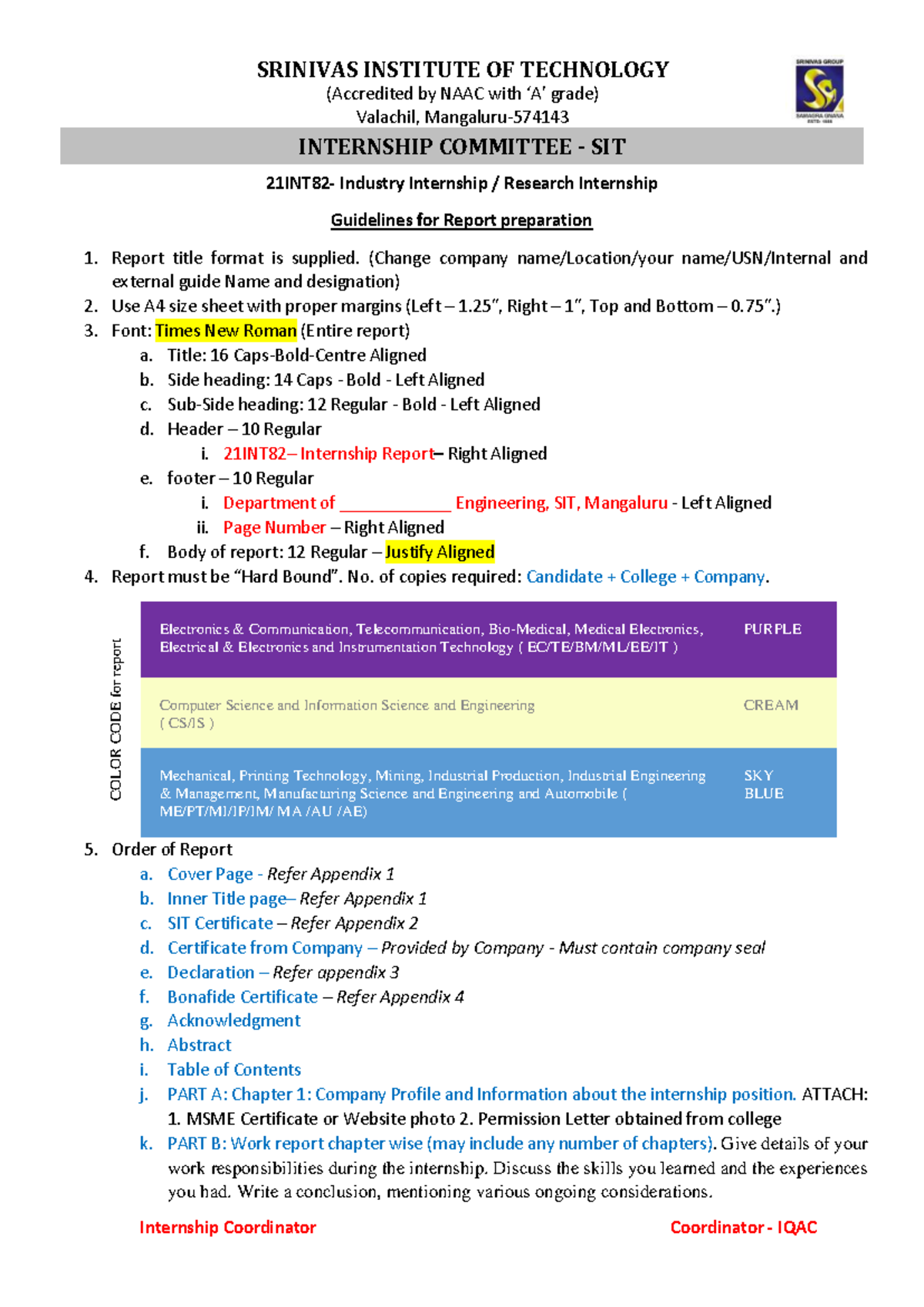 SIT Internship Report Guidelines: Formatting & Structure - Studocu