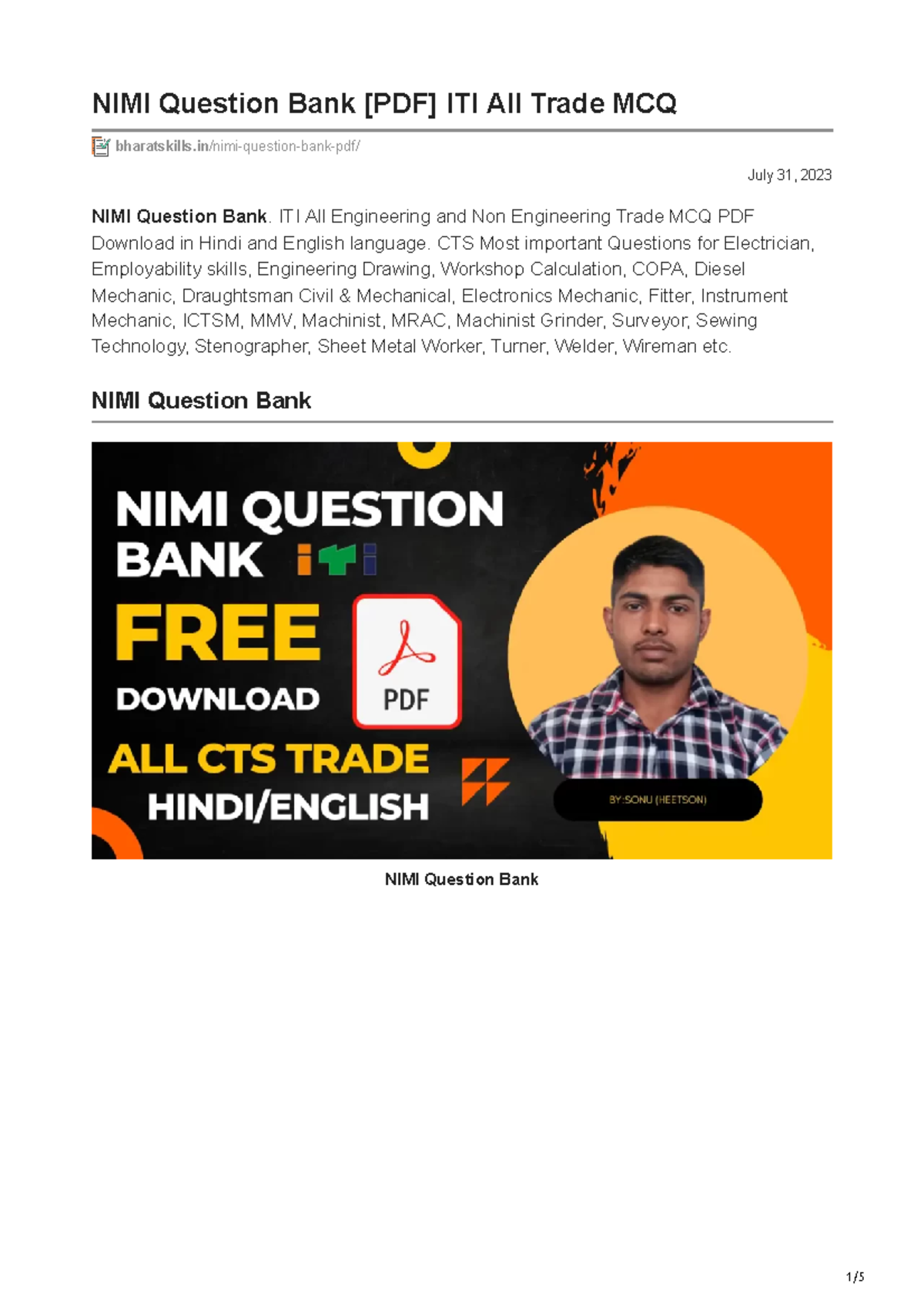 NIMI ITI All Trade Question Bank PDF: MCQ for Engineering Courses - Studocu