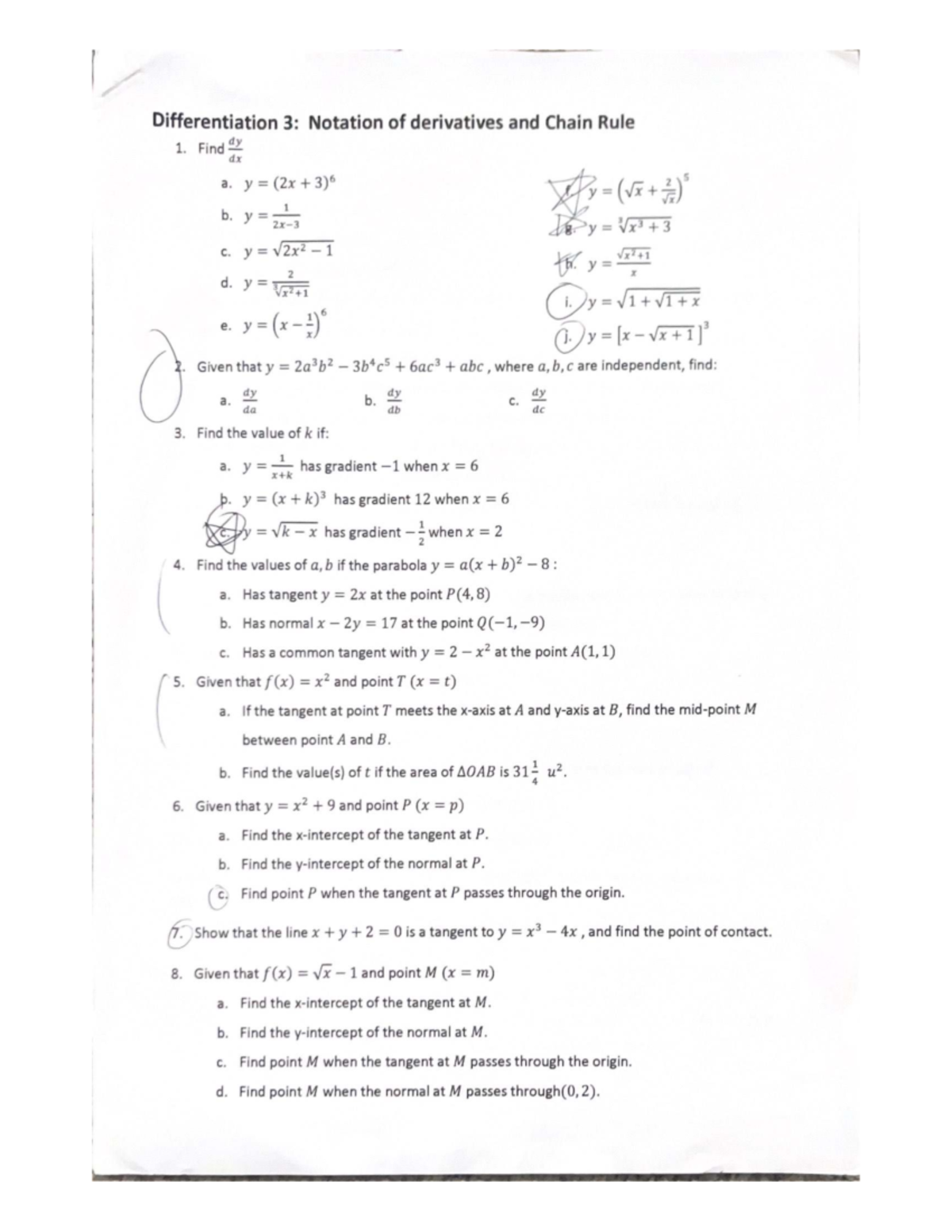 Differentiation 3: Derivatives Notation & Chain Rule Exercises - Studocu