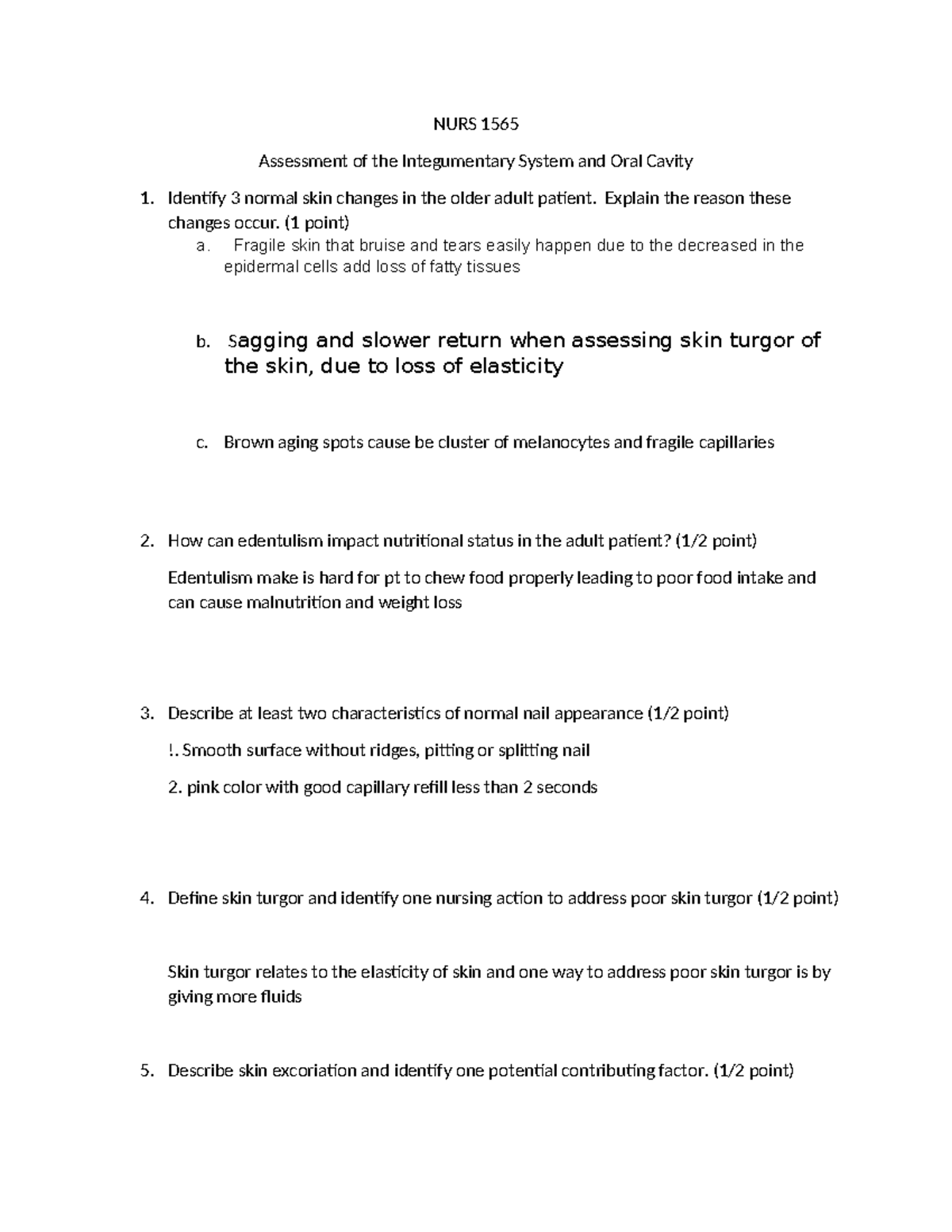 NURS 1565 Final Exam: Integumentary System Assessment Insights - Studocu