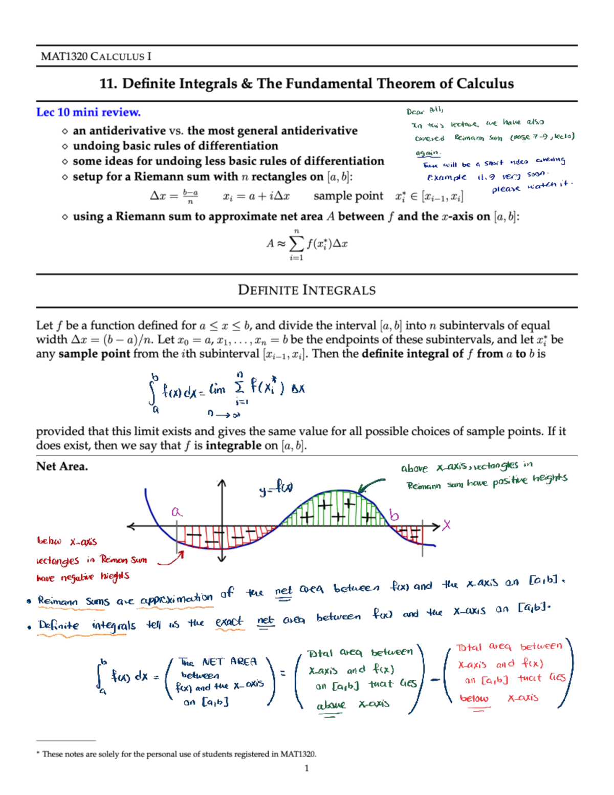 MAT1320 Calculus I: Definite Integrals & Fundamental Theorem Review ...