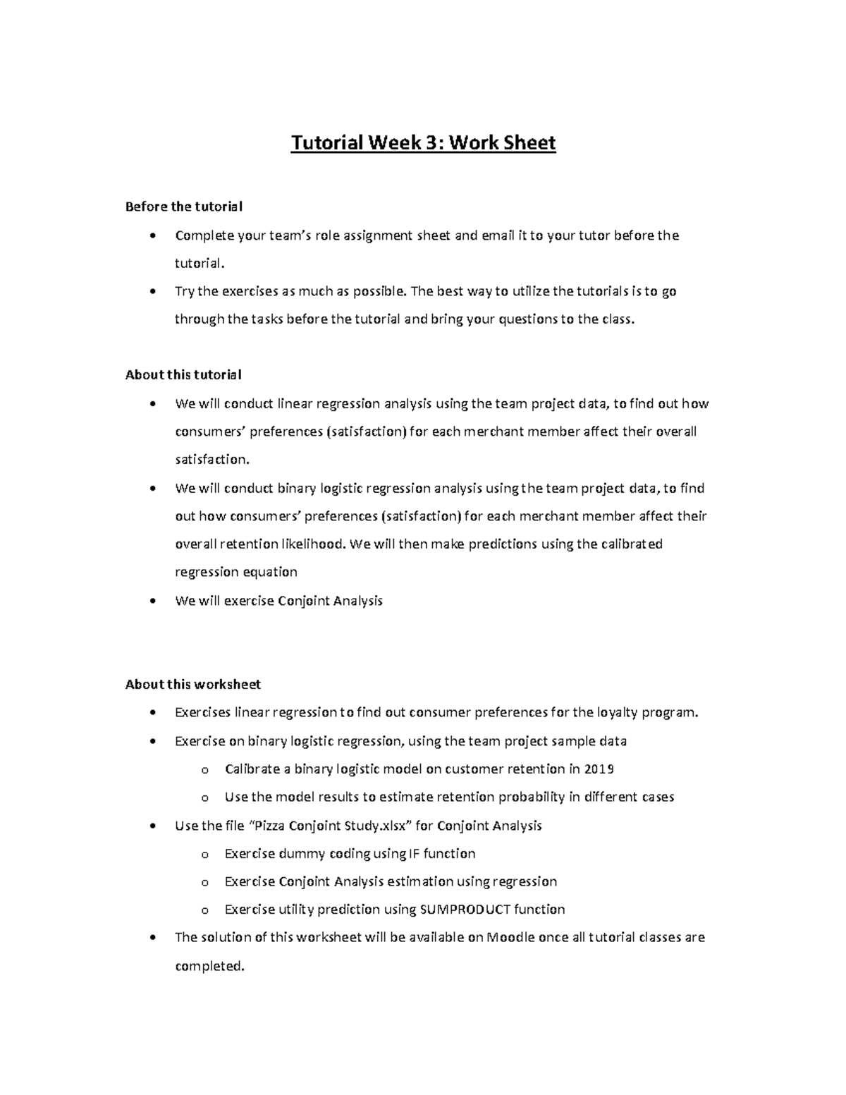 Tutorial Week 3: Regression Analysis & Conjoint Exercises - Studocu