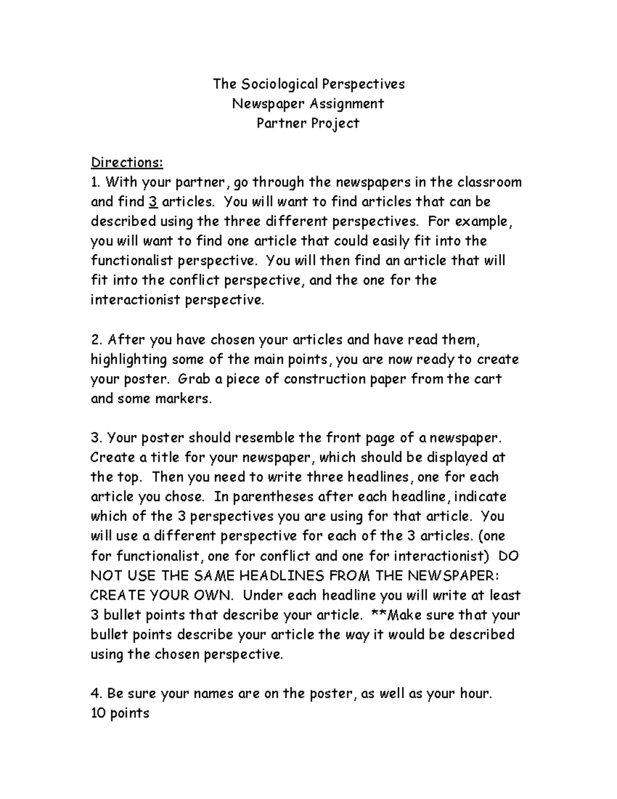 Sociological Perspectives Newspaper Assignment: Chapter 1 Project Guide ...