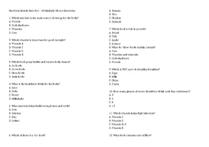 Nutrition Month Quiz Bee 2023: 100 Questions on Nutrition - Studocu