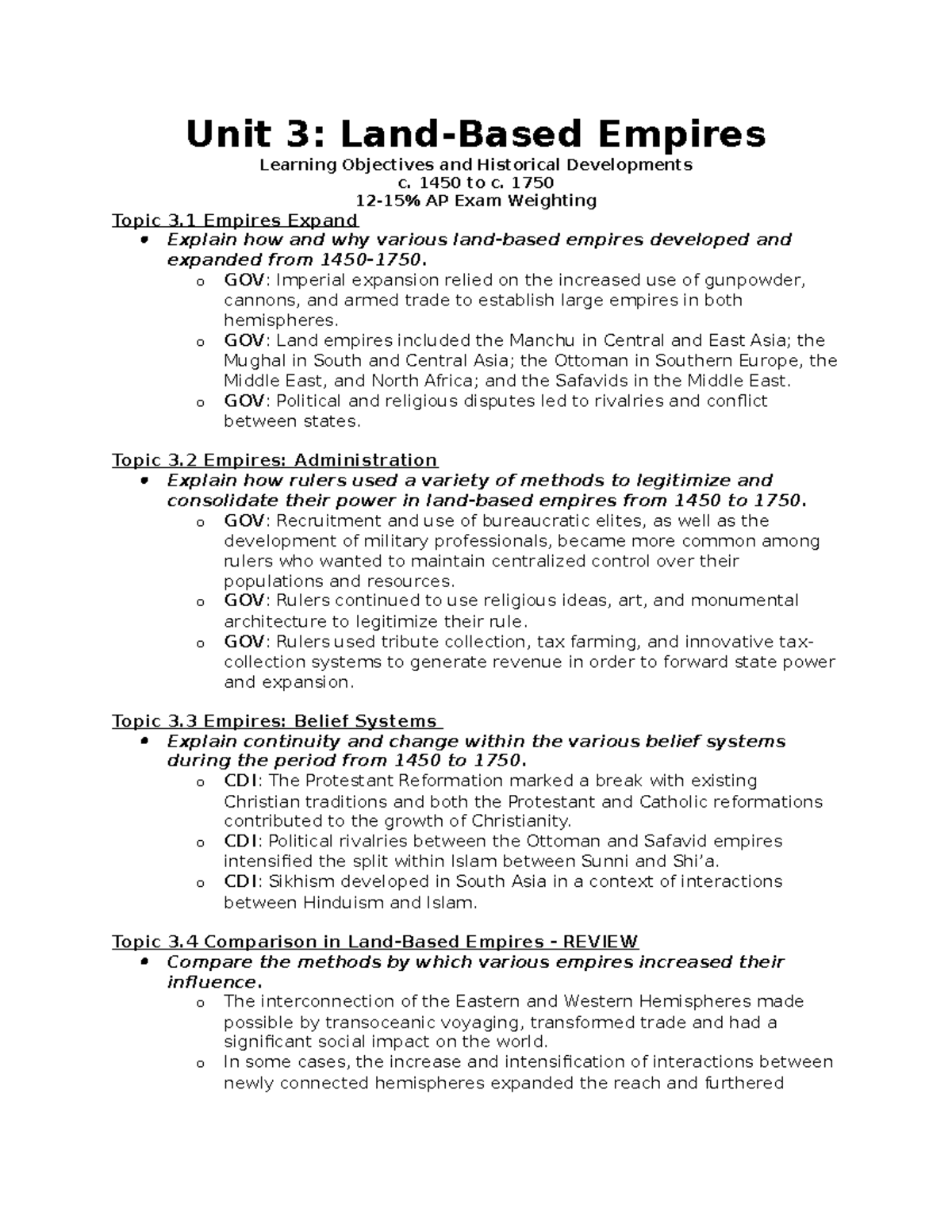 Overview Key Concepts Unit III- 2019 - Unit 3: Land-Based Empires ...