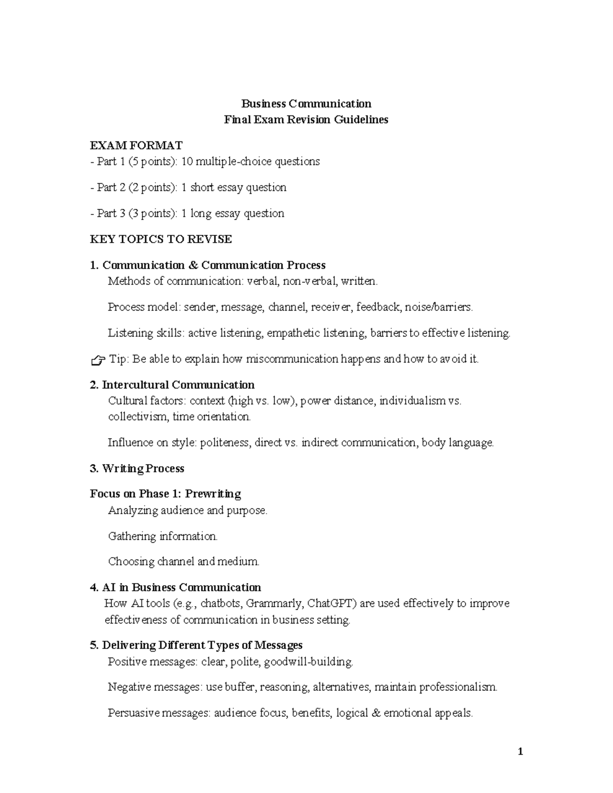 Business Communication (BCM101) Final Exam Revision Guide - Studocu