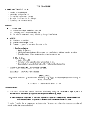 STS L5 THE GOOD LIFE - Lecture Summary - TGL - LESSON 5: THE GOOD LIFE ...