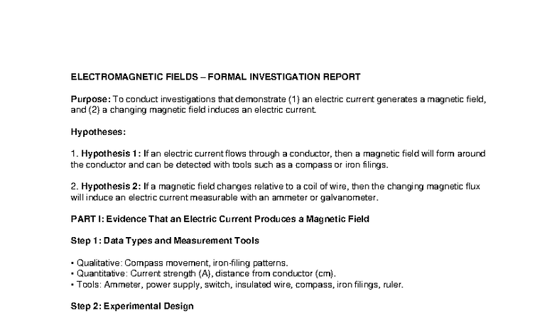 ELECTROMAGNETIC FIELDS: FORMAL INVESTIGATION REPORT - Studocu