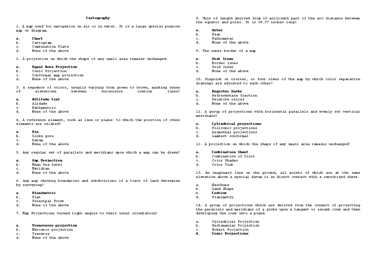 Cartography (Course Code: GEO 101) - Comprehensive Review Notes for ...