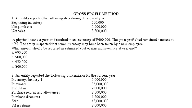GROSS PROFIT METHOD: Estimating Inventory Shortages & Losses - Studocu