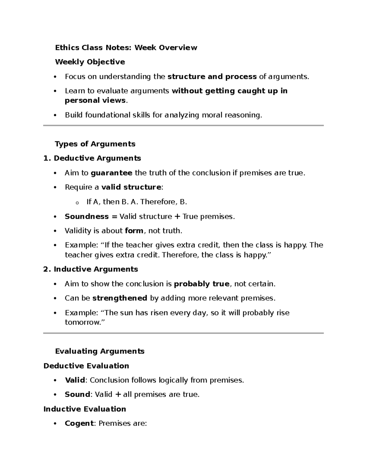 Ethics Class Notes: Week Overview on Argument Structure & Fallacies ...