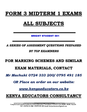 Kjsea 2025 Grade 9 KNEC Sample EXAM - For Marking Schemes, Contact ...