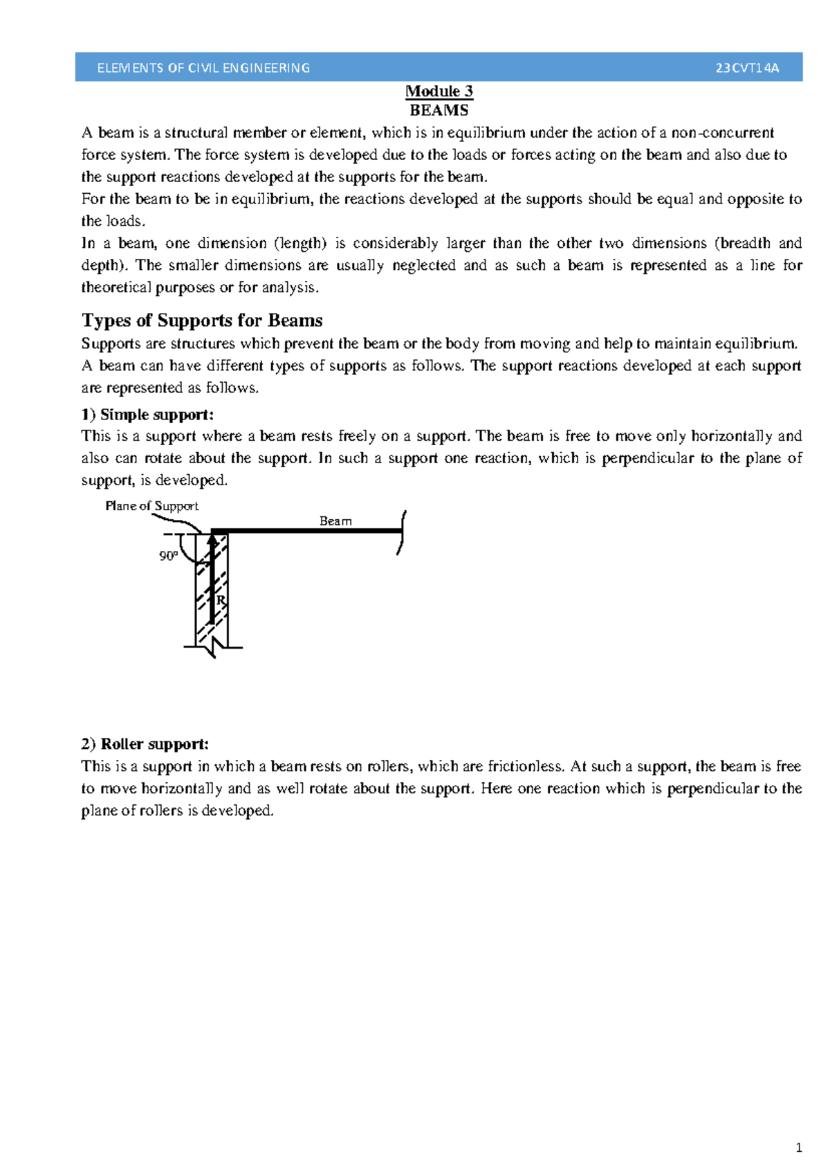 M3-beams - Elements of Civil Engineering for cs - Module 3 BEAMS A beam ...