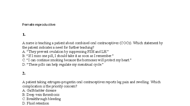NCLEX Exam 4 Practice: Female & Male Reproductive Pharmacology - Studocu