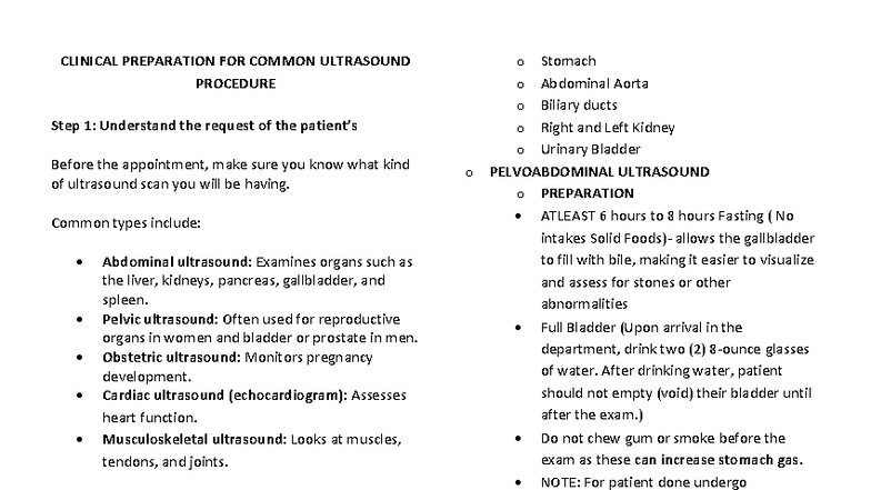 RT UTS Final Lecture: Preparing for Common Ultrasound Procedures - Studocu