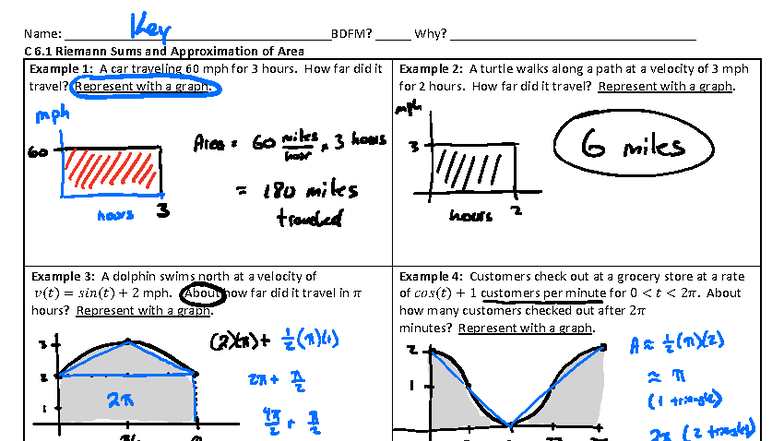 C6.1 Key - Riemann Sums & Area Approximation Examples - Studocu