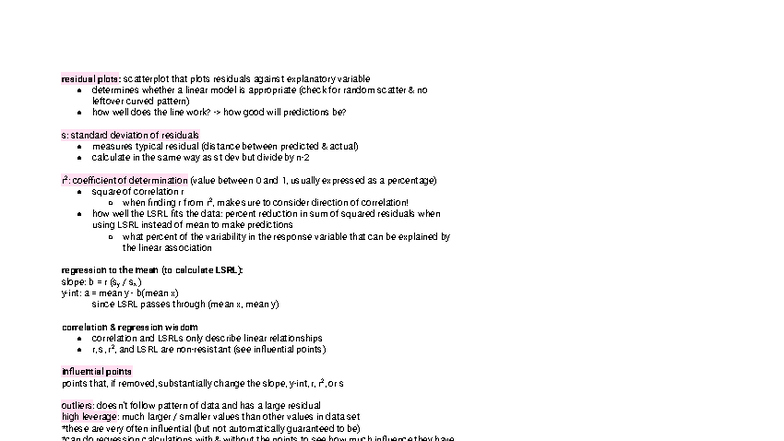 Analysis of Residuals in Linear Regression Models (STAT 101) - Studocu