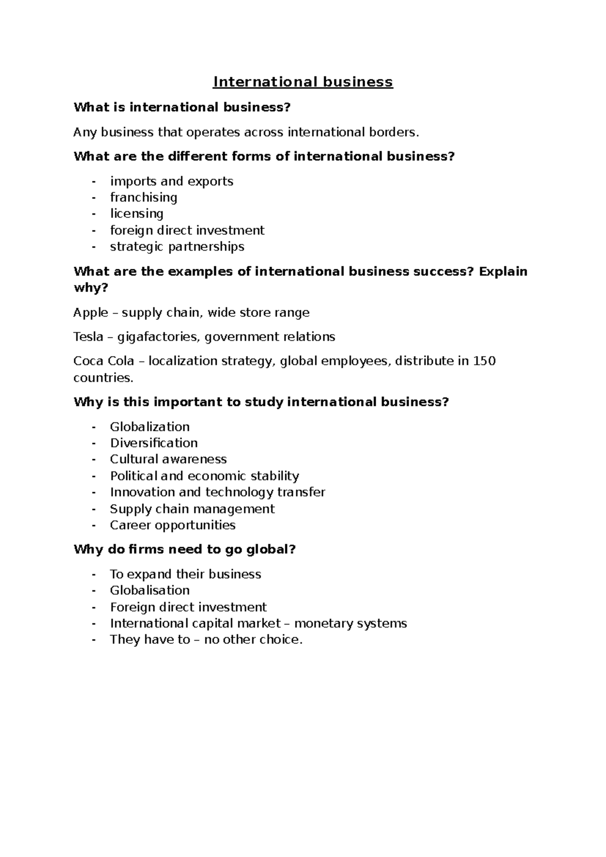 International Business Overview: Key Concepts and Strategies - Studocu