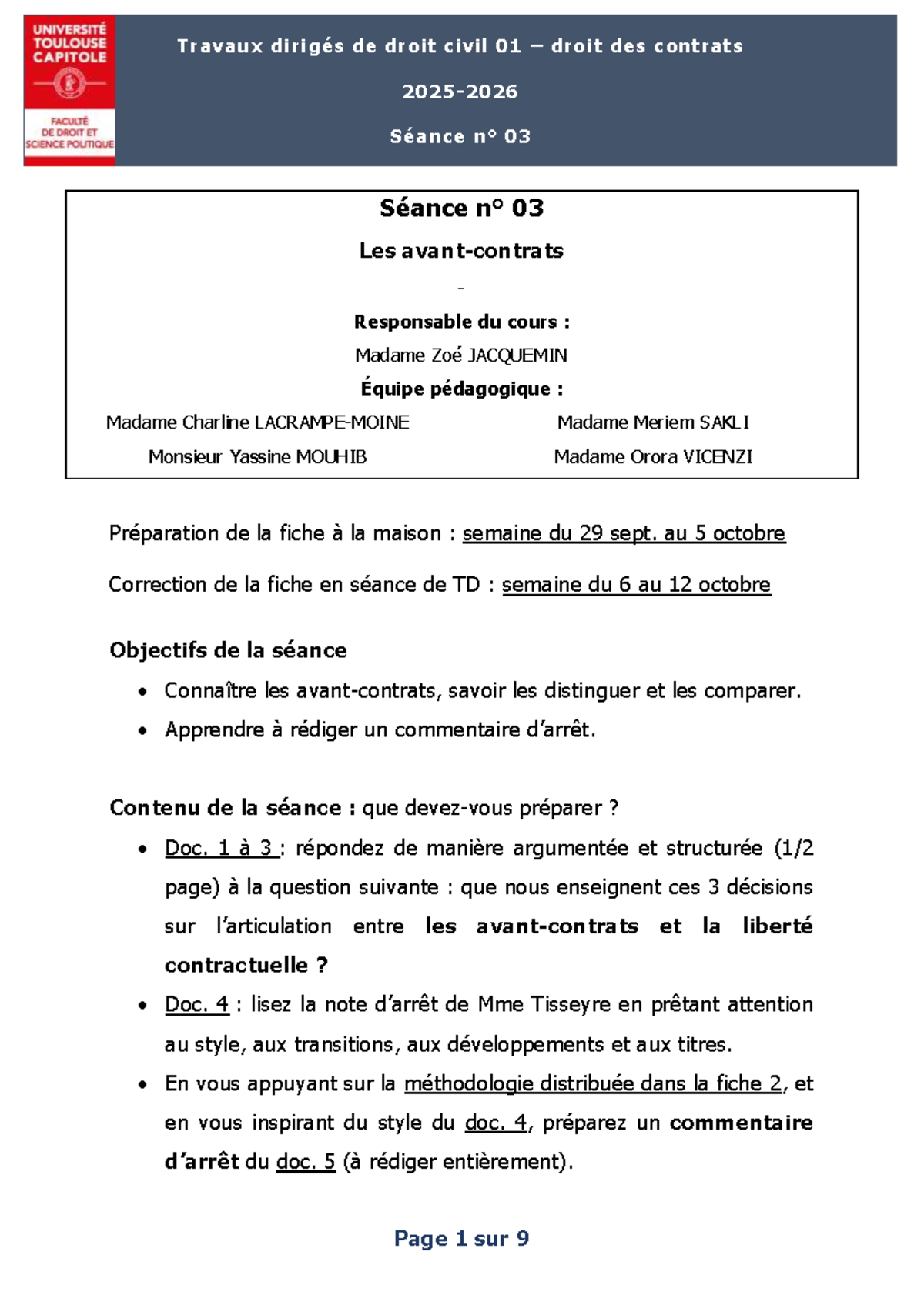 Travaux Dirigés Droit Civil 01 - Droit des Contrats Séance 03 - Studocu